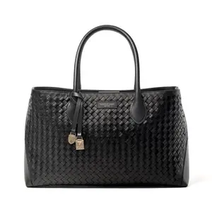 ASPINAL OF LONDON London Tote In Woven Leather With Charm Black