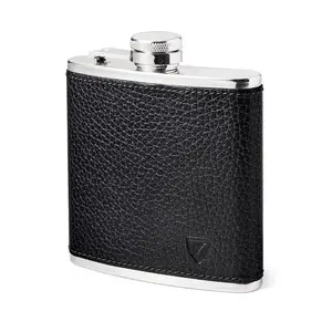ASPINAL OF LONDON Classic 5oz Leather Hip Flask In Smooth - Black