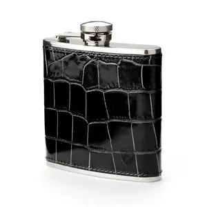 ASPINAL OF LONDON Classic 5oz Leather Hip Flask In Smooth - Black
