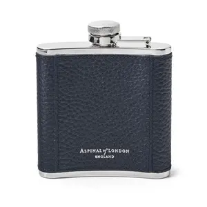 ASPINAL OF LONDON Classic 5oz Leather Hip Flask In Pebble - Blue