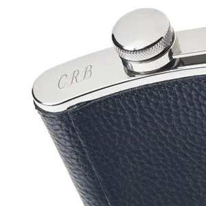 ASPINAL OF LONDON Classic 5oz Leather Hip Flask In Pebble - Blue
