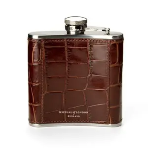 ASPINAL OF LONDON Classic 5oz Leather Hip Flask In Pebble - Brown