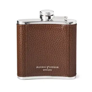 ASPINAL OF LONDON Classic 5oz Leather Hip Flask In Smooth Cognac - Brown