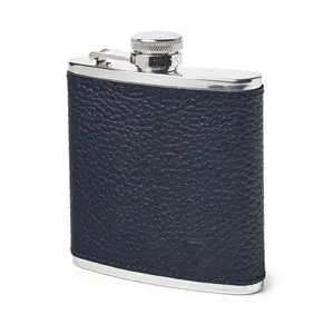 ASPINAL OF LONDON Classic 5oz Leather Hip Flask In Smooth - Navy