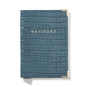 ASPINAL OF LONDON Passport Cover In Pool Lizard - Blue