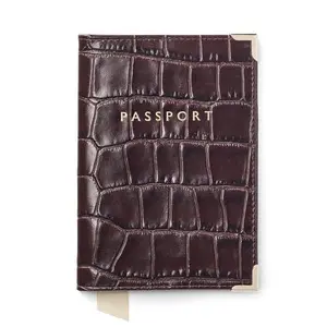 ASPINAL OF LONDON Passport Cover In Deep Shine Ever Small Croc - Brown