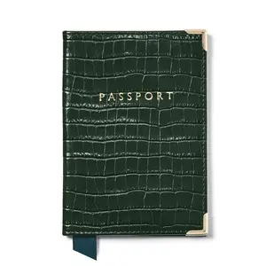 ASPINAL OF LONDON Passport Cover In Deep Shine Ever Small Croc - Green