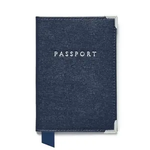 ASPINAL OF LONDON Passport Cover In Pool Lizard - Navy