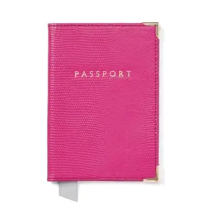 ASPINAL OF LONDON Passport Cover In Smooth Cognac With Espresso Suede - Pink