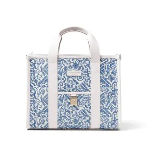 ASPINAL OF LONDON Henley Tote In Toile De Jouy Hand Embroidery - Blue/white