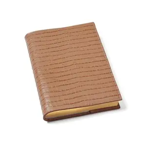 ASPINAL OF LONDON Refillable Luxury Journal In Deep Shine Cherry Small Croc - Tan