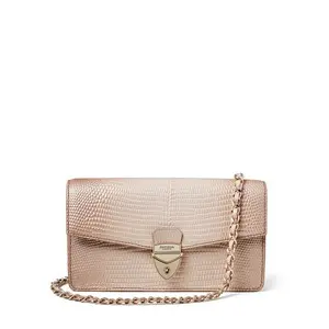 ASPINAL OF LONDON Mayfair 2 Leather Crocodile Print Clutch Bag With Chain Strap - Neutral
