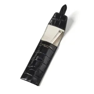 ASPINAL OF LONDON Pen Case In Tobacco Pebble - Black