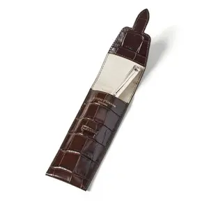 ASPINAL OF LONDON Pen Case In Tobacco Pebble - Brown