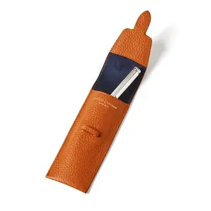 ASPINAL OF LONDON Pen Case In Tobacco Pebble Orange