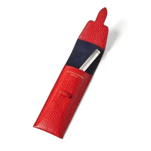 ASPINAL OF LONDON Pen Case In Tobacco Pebble - Red