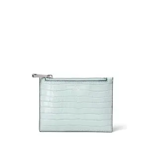 ASPINAL OF LONDON Small Essential Flat Pouch In Deep Shine Pool Small Croc - Blue