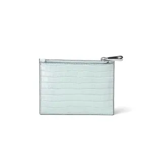 ASPINAL OF LONDON Small Essential Flat Pouch In Deep Shine Pool Small Croc