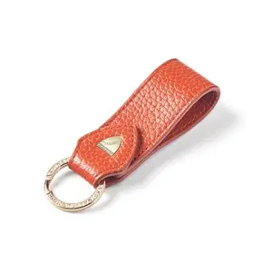 ASPINAL OF LONDON Small Leather Loop Keyring In Chocolate Pebble Orange