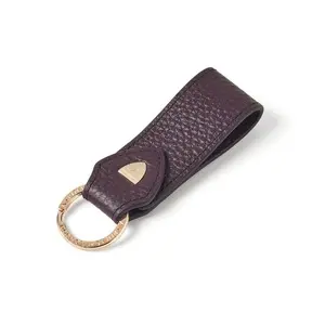ASPINAL OF LONDON Leather Loop Keyring In Fig Pebble - Purple
