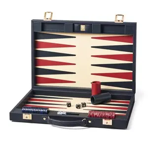 ASPINAL OF LONDON 15-inch Backgammon Set In Deep Shine Amazon Croc - Blue