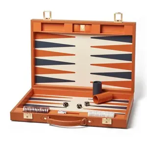 ASPINAL OF LONDON 15-inch Backgammon Set In Merlot Pebble - Orange