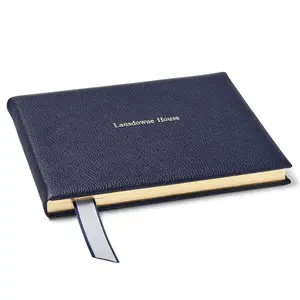 ASPINAL OF LONDON Classic Leather Guest Book In Pebble With Lined & Columned Pages - Blue