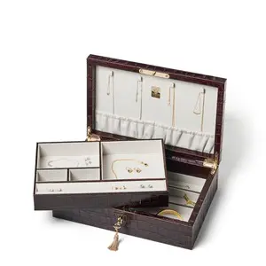 ASPINAL OF LONDON Savoy Jewellery Box In Deep Shine Amazon Croc - Brown