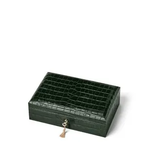 ASPINAL OF LONDON Savoy Jewellery Box In Deep Shine Amazon Croc - Green