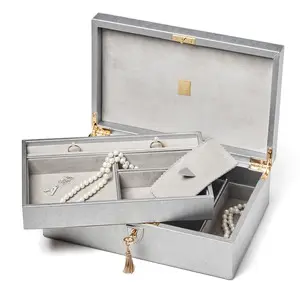 ASPINAL OF LONDON Savoy Jewellery Box In Deep Shine Amazon Croc Silver