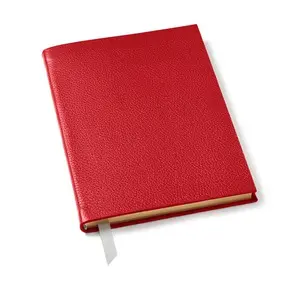 ASPINAL OF LONDON Leather Bound Notebook In Cardinal Pebble - Red