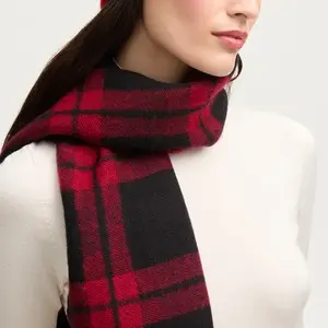 ASPINAL OF LONDON Premium Merino Wool Oversized Scarf In House Of Aspinal Tartan - Red