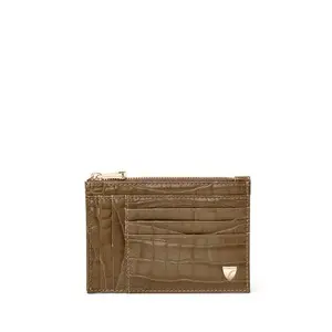 ASPINAL OF LONDON Double Sided Zipped Card & Coin Holder In Deep Shine Dove Small Croc - Brown