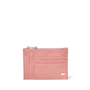 ASPINAL OF LONDON Double Sided Zipped Card & Coin Holder In Deep Shine Dove Small Croc - Pink