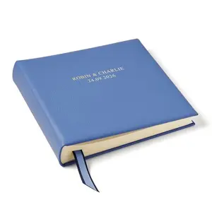 ASPINAL OF LONDON 8-inch Leather Photo Album In Capri Pebble - Blue