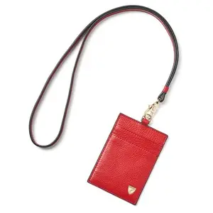 ASPINAL OF LONDON Lanyard Id & Card Holder In Navy Pebble Red