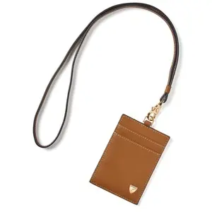 ASPINAL OF LONDON Lanyard Id & Card Holder In Navy Pebble Tan