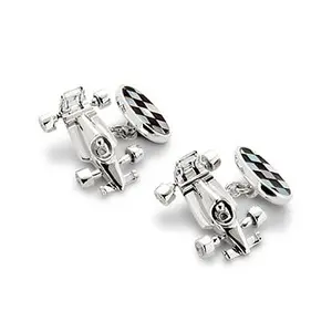 ASPINAL OF LONDON Sterling Silver Racing Car & Chequered Flag Cufflinks - Black/white