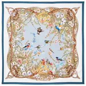 ASPINAL OF LONDON Edwardian Garden Silk Scarf In Sky Pure Silk - Blue