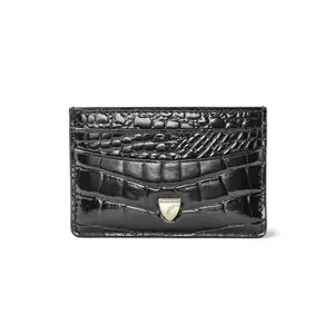 ASPINAL OF LONDON Slim Credit Card Holder In Ever Patent Croc - Black