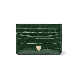 ASPINAL OF LONDON Slim Cit Card Holder In Merlot Patent Croc - Green