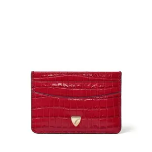 ASPINAL OF LONDON Slim Credit Card Holder In Patent Croc - Red