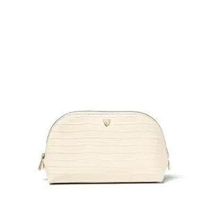 ASPINAL OF LONDON Classic Makeup Case In Moleskin Soft Saffiano Ivory