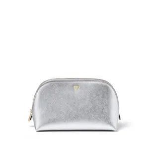 ASPINAL OF LONDON Classic Makeup Case In Moleskin Soft Saffiano Silver
