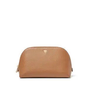 ASPINAL OF LONDON Classic Makeup Case In Moleskin Soft Saffiano Tan