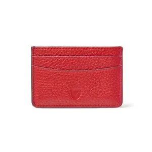 ASPINAL OF LONDON Slim Credit Card Holder In Chocolate Pebble - Red