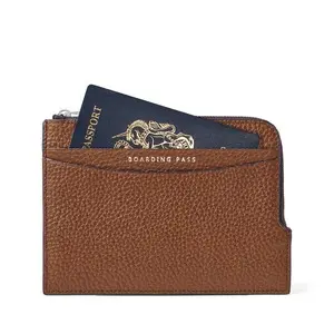 ASPINAL OF LONDON Zipped Travel Wallet In Navy Pebble - Brown