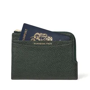 ASPINAL OF LONDON Zipped Travel Wallet In Navy Pebble - Green