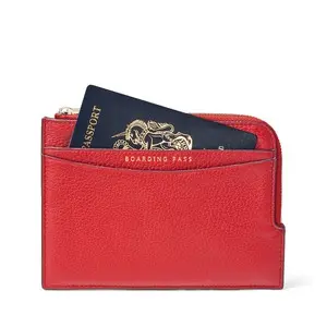 ASPINAL OF LONDON Zipped Travel Wallet In Navy Pebble - Red
