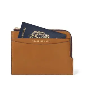 ASPINAL OF LONDON Zipped Travel Wallet In Cardinal Pebble - Tan
